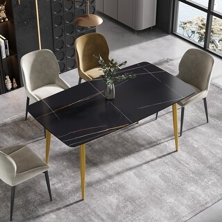 71" Rectangle Modern Marble Dining Table, Modern Dinner Table Kitchen Table with Solid Gold ...
